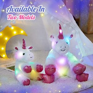 WEWILL 12'' Light up Unicorn Stuffed Animal LED Unicorn Soft Plush Toys Glow in Dark Bedtime Companion with Night Lights Birthday for Toddler Kids