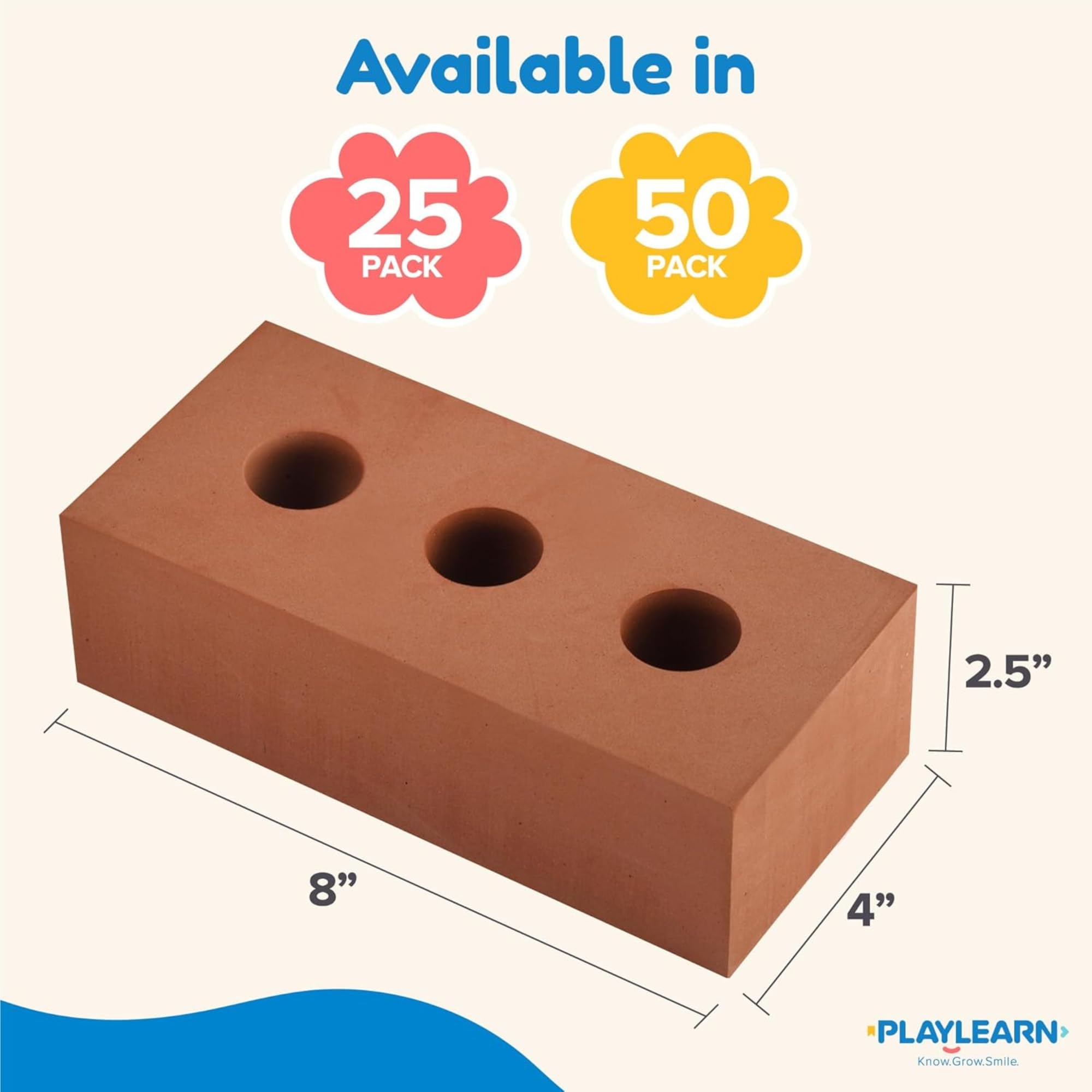 Playlearn 25pc Foam Brick Building Blocks for Kids- Children’s Reflective Worker Vest and Storage Bag Included - Actual Brick Size – Lightweight, Soft Building Blocks - Fake Brick Blocks