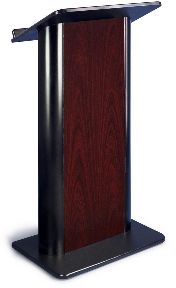 Displays2go Church Podium with Rectangular Base, Aluminum, Powder Coated MDF – Black, Jewel Mahogany (LCBJM)