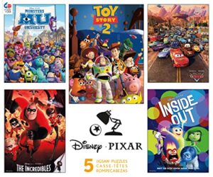 ceaco - 5 in 1 multipack - disney/pixar -monsters university (mu), the incredibles, toy story 2, cars, & inside out - (2) 300 piece, (2) 500 piece, (1) 750 piece jigsaw puzzles