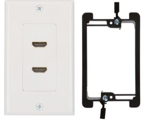 buyer's point hdmi wall plate | ul listed 2 port hdmi 2.0 w/ 2 built in 6-inch pigtails & included mounting bracket, supports ethernet and 4k video, perfect for home theaters (white) — 1 pack