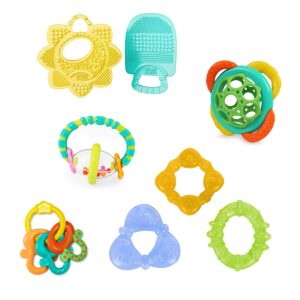 bright starts oball grasp & teethe easy grasp bpa-free infant teether toy, multi-color, age 3 months and up