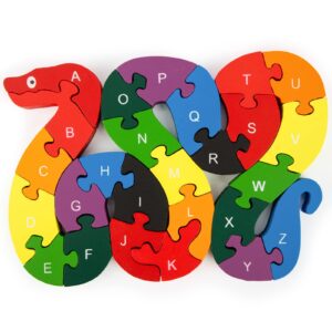 lovestown alphabet jigsaw puzzle, building blocks animal wooden puzzle, wooden snake letters numbers block toys for kids birthday gifts