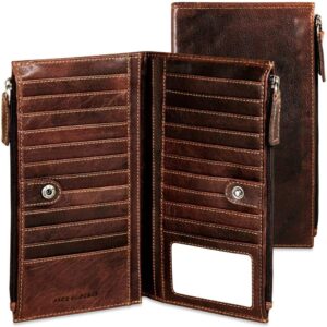 jack georges voyager leather large zippered rfid wallet #7718 (brown)