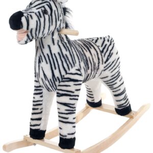 Happy Trails Zebra Plush Rocking Animal Ride On, Black and White, M370034