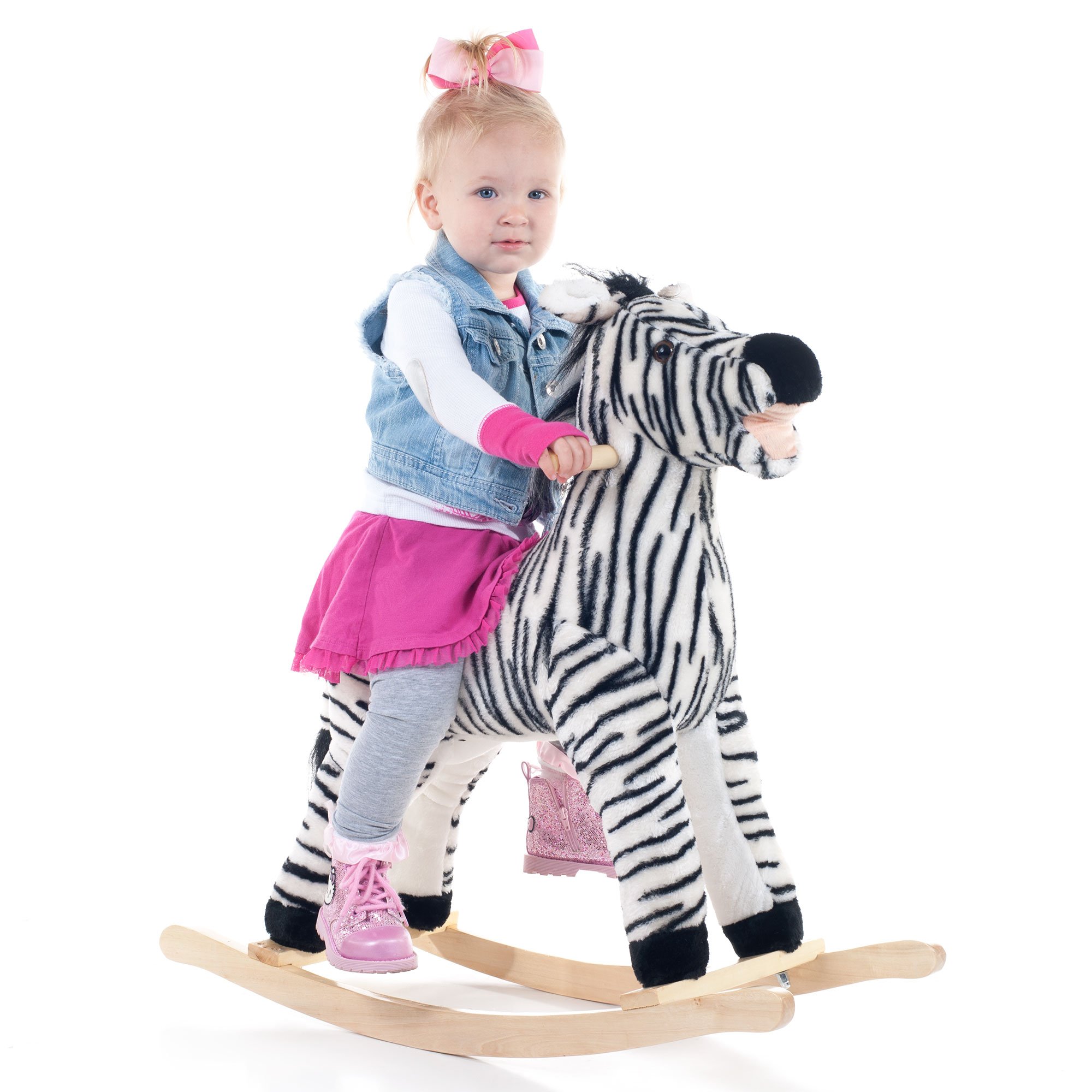 Happy Trails Zebra Plush Rocking Animal Ride On, Black and White, M370034