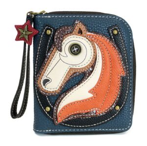 chala zip around wallet, wristlet, 8 credit card slots, sturdy pu leather - horse - navy