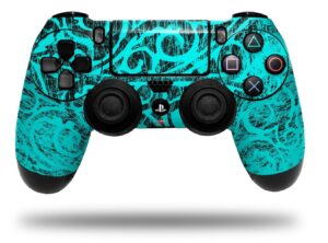 wraptorskinz vinyl decal skin compatible with sony ps4 controller playstation 4 original slim and pro folder doodles neon teal (controller not included)