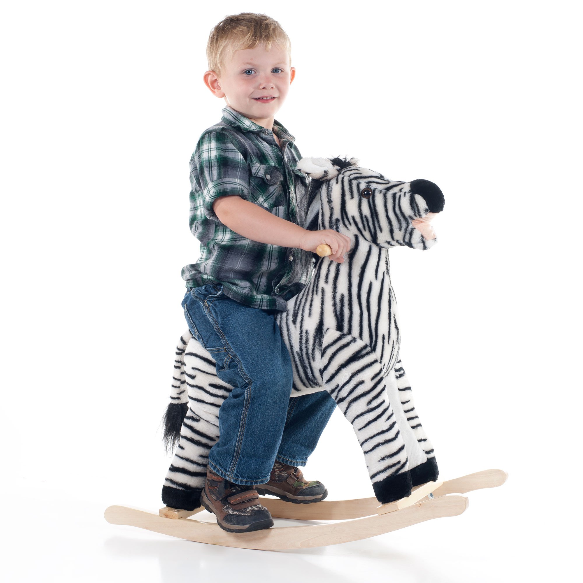 Happy Trails Zebra Plush Rocking Animal Ride On, Black and White, M370034