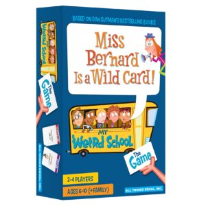 all things equal, inc. miss bernard is a wild card- the my weird school game, easy to follow rules, educational, 2 to 4 players, for ages 6 to 10, blue, white