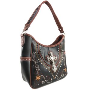 Justin West Cross Buckle Concho Floral Embroidery Stud Western Conceal Carry Purse Handbag (Cross Beige Purse)