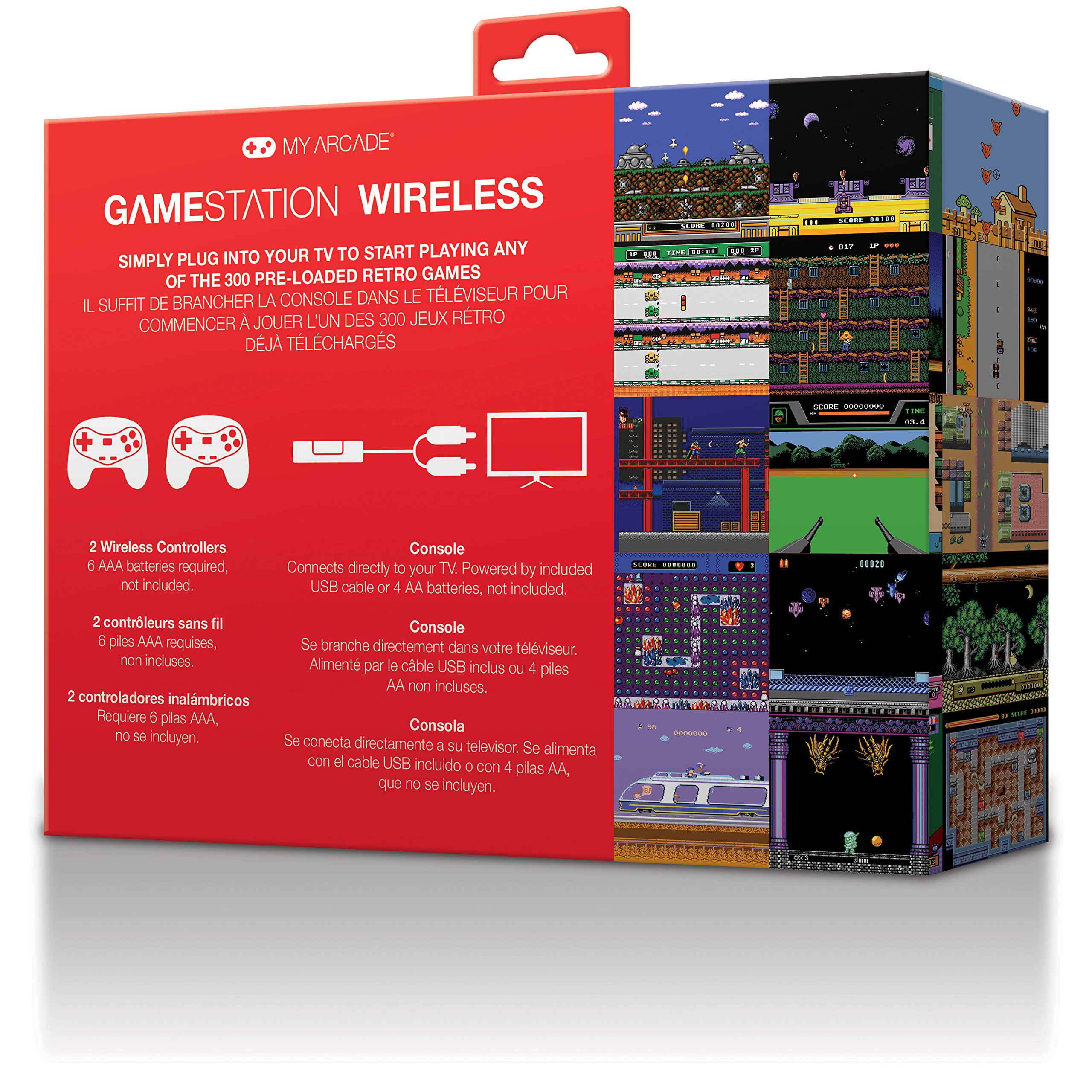 My Arcade GameStation Wireless - Plug and Play Game Console - 2 Wireless Controllers - 300 Retro Style Games - Battery or USB Powered - Plugs Into TV