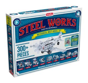 schylling steel works mechanical multi-model - steel building set - includes 300 pieces, tools, and instructions to make 10 different models - ages 8 and up