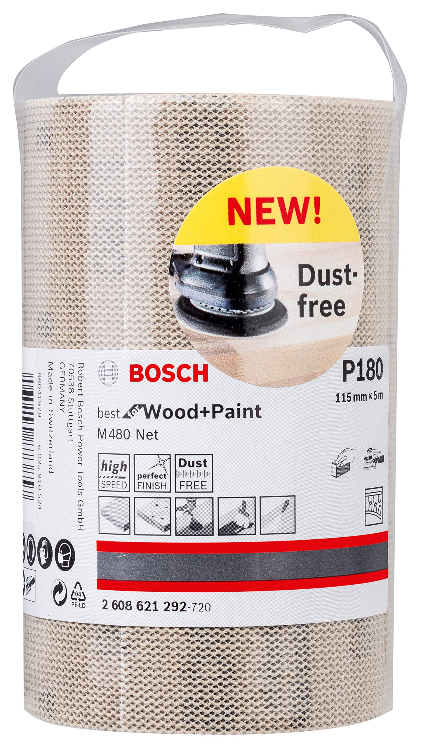 Bosch Professional 2608621292 G180, Paper Roll M480 Best (Wood and Paint, 115 x 5000 mm, Grit P180, Accessories for Hand Sanding), Beige