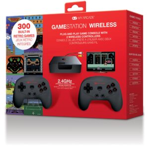 My Arcade GameStation Wireless - Plug and Play Game Console - 2 Wireless Controllers - 300 Retro Style Games - Battery or USB Powered - Plugs Into TV