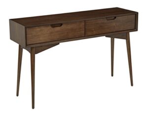 osp home furnishings copenhagen mid-century modern 2 drawer console table walnut finish