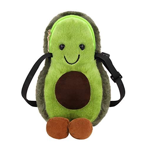 Funny Plush Bag Avocado Crossbody Purse Cute Cartoon Shoulder Bag for Kids Girls Women Smartphone Wallet Cotton Cross Body Bag Purse for Keys, Coins, Passport, Cell Phone, Candy and Small Items