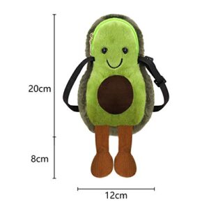 Funny Plush Bag Avocado Crossbody Purse Cute Cartoon Shoulder Bag for Kids Girls Women Smartphone Wallet Cotton Cross Body Bag Purse for Keys, Coins, Passport, Cell Phone, Candy and Small Items