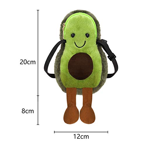 Funny Plush Bag Avocado Crossbody Purse Cute Cartoon Shoulder Bag for Kids Girls Women Smartphone Wallet Cotton Cross Body Bag Purse for Keys, Coins, Passport, Cell Phone, Candy and Small Items