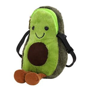 funny plush bag avocado crossbody purse cute cartoon shoulder bag for kids girls women smartphone wallet cotton cross body bag purse for keys, coins, passport, cell phone, candy and small items