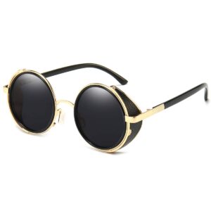 dollger steampunk vintage retro round sunglasses metal circle frame (black lens+gold frame,100% uv protection lens)