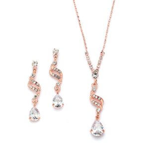 mariell rose gold cubic zirconia prom jewelry set, necklace & earrings set for wedding, bride, bridesmaid