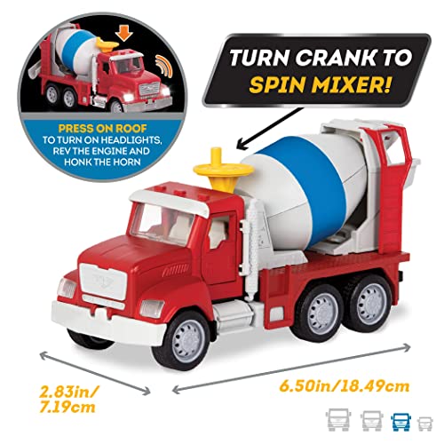 Driven by Battat – Toy Cement Truck For Kids – Construction Vehicle Toy – Lights & Sounds – Movable Parts – 3 Years + – Micro Cement Truck