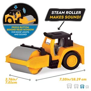 DRIVEN by Battat – 1:24 Scale Steam Roller – Realistic Construction Truck Toy with Multiple Moving Parts, Lights & Sounds – Gift Toy Car for Boys & Girls Age 3+