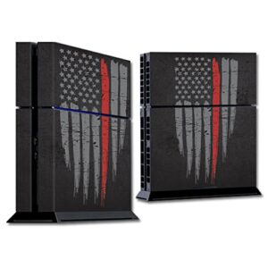 mightyskins skin compatible with sony ps4 console - thin red line | protective, durable, and unique vinyl decal wrap cover | easy to apply, remove, and change styles | made in the usa