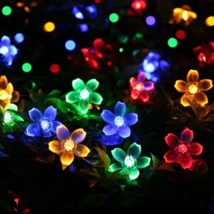 fairy lights christmas flower string lights 100led 8 flash modes cherry blossom light waterproof outdoor decoration for camping, garden fence, tree, birthday, wedding party, bedroom