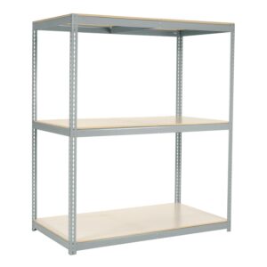 global industrial wide span rack with 3 shelves laminated deck, 1100 lb cap per level, 96" w x 36" d x 96" h, gray