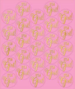 charming pink hot-stamped baby girl shower sticker seals, 6.20 in x 5.20in- pack of 25