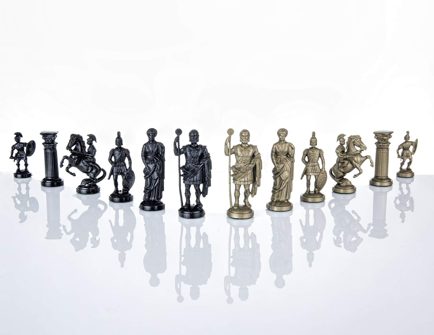 Plastic Chess Pieces RomanLegion 3 3/4", 9,6 cm Black & Gold - Weighted, Felted