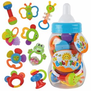 baby teething toys rattle set baby remote control toy game control teether for infant toddler 0-12 months, newborn birthday and baby shower gifts for boys and girls