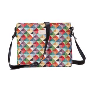 Signare Tapestry Crossbody Bag Shoulder Purse for Women In Multicolor Triangles (XB02-MTRI)