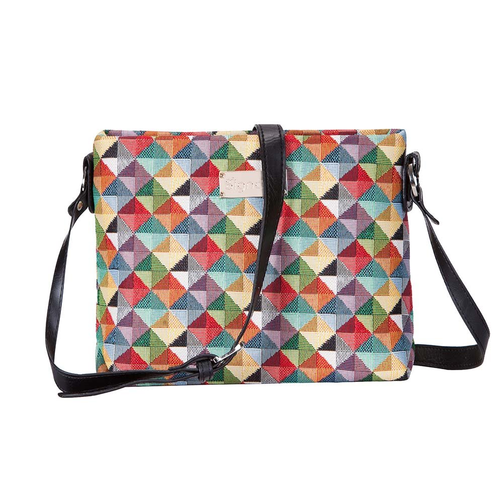 Signare Tapestry Crossbody Bag Shoulder Purse for Women In Multicolor Triangles (XB02-MTRI)