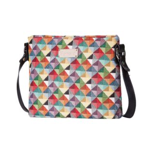 Signare Tapestry Crossbody Bag Shoulder Purse for Women In Multicolor Triangles (XB02-MTRI)