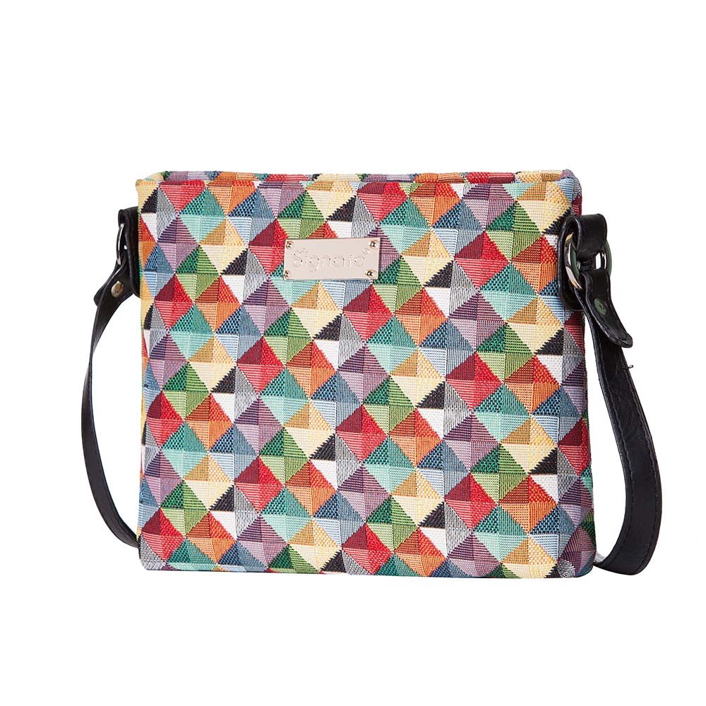 Signare Tapestry Crossbody Bag Shoulder Purse for Women In Multicolor Triangles (XB02-MTRI)