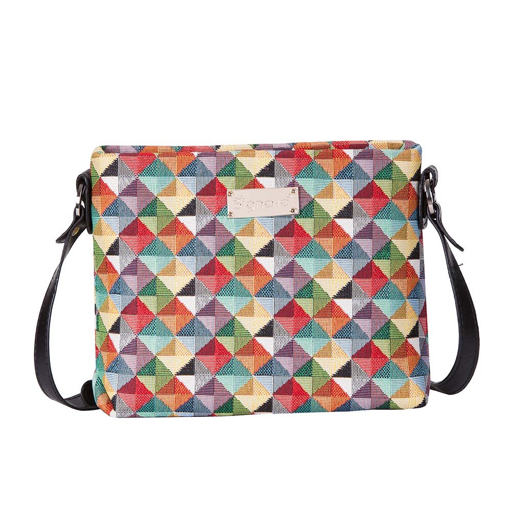 Signare Tapestry Crossbody Bag Shoulder Purse for Women In Multicolor Triangles (XB02-MTRI)