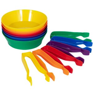 edxeducation sorting bowls & tweezers - set of 12 - 18m+ - 6 colors - counting and sorting toy for toddlers - early math and fine motor skills