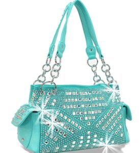 zzfab gem studded rhinestone concealed and carry purse turqoise