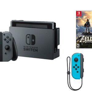 Nintendo Swtich 4 items Bundle:Nintendo Switch 32GB Console Gray Joy-con,64GB Micro SD Memory Card and an Extra Pair of Nintendo Joy-Con (L/R) Wireless Controllers Neon Blue,The Legend of Zelda