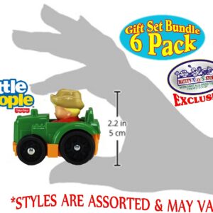 Fisher-Price Little People Wheelies Vehicles Gift Set Blind Bundle with Exclusive Matty's Toy Stop Storage Bag - 6 Pack (Assorted Styles)