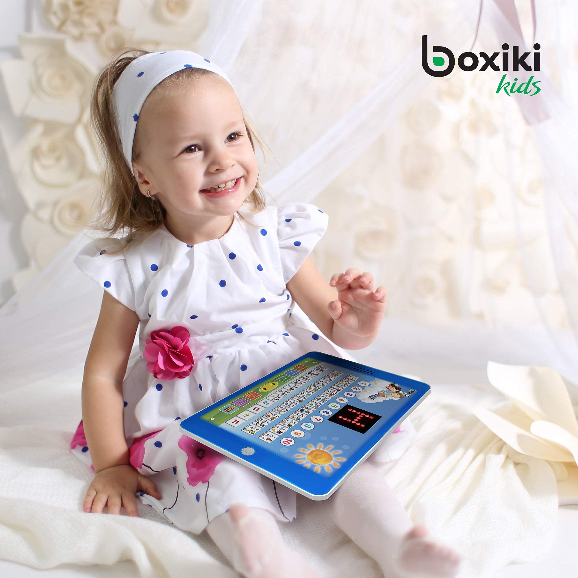 Boxiki kids Spanish-English Learning Bilingual Tablet Educational Toy with LED Screen Display. Learn Spanish and English with ABC Games and Spelling. Kids Love Our Interactive Educational Toys