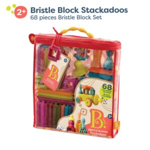 B. toys- Bristle Block Stackadoos - Building Blocks for Kids – Developmenal Toy-68 Blocks in a Storage Pouch – STEM Toys – Soft & Interlocking – Bristle Block Stackadoos – 2 years +