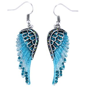 szxc women's crystal guardian angel wings hypoallergenic dangle earrings biker jewelry - 2 1/4 inch…