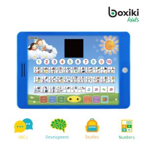 Boxiki kids Spanish-English Learning Bilingual Tablet Educational Toy with LED Screen Display. Learn Spanish and English with ABC Games and Spelling. Kids Love Our Interactive Educational Toys