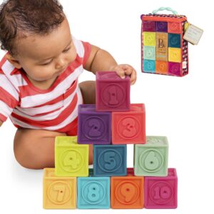 b. toys- b. baby – baby blocks – stacking & building toys for babies – 10 soft blocks with numbers, shapes, animals – educational & developmental – 6 months + – one two squeeze