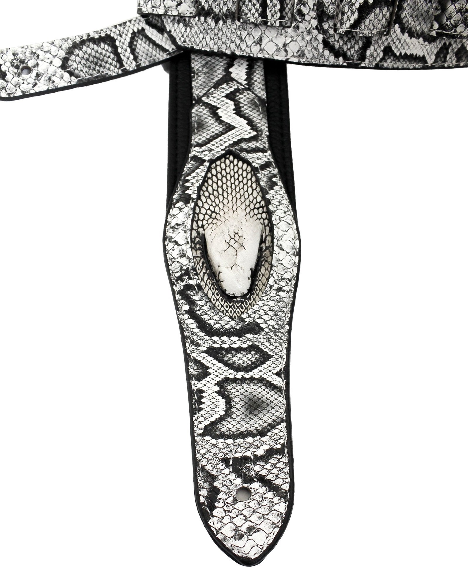 Walker & Williams SF-03 White & Black Textured Snake Pattern Guitar Strap with Snakehead