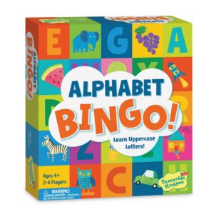 peaceable kingdom alphabet bingo! letter learning educational board game for 2 to 6 kids ages 4+